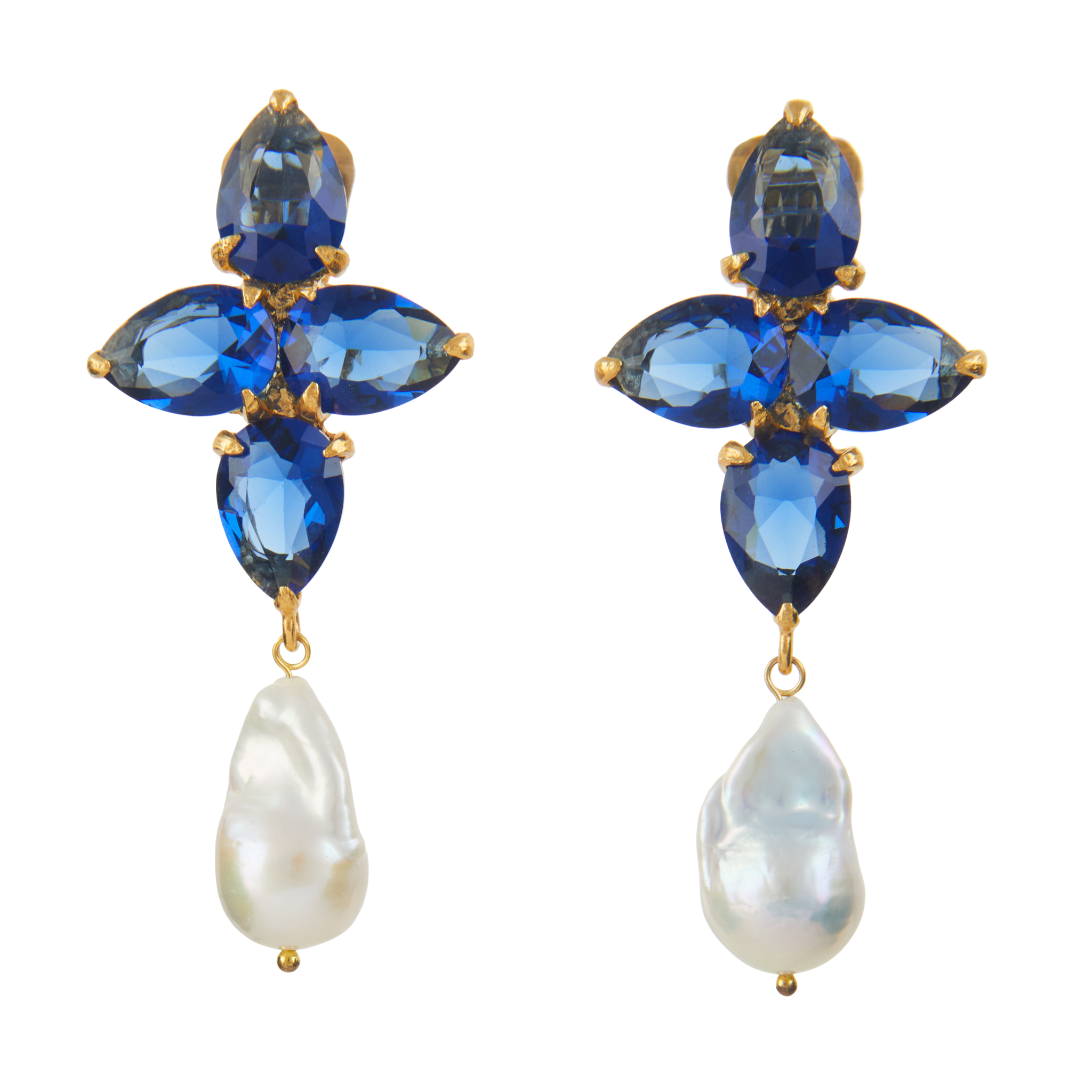 Callio Blue Crystal Pearl Corss Earrings by Christie Nicolaides